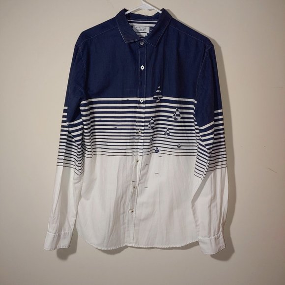 Zara | Shirts | Zara Man Long Sleeve Blue And White Stripes With ...